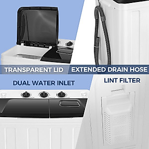 Nictemaw Portable Washing Machine 30lbs Capacity Twin Tub Compact Laundry Machine 19Lbs Washer and 11lbs Spin Dryer with Built-in Drain Pump, Small washing machine for Apartments, Dorms, RVs