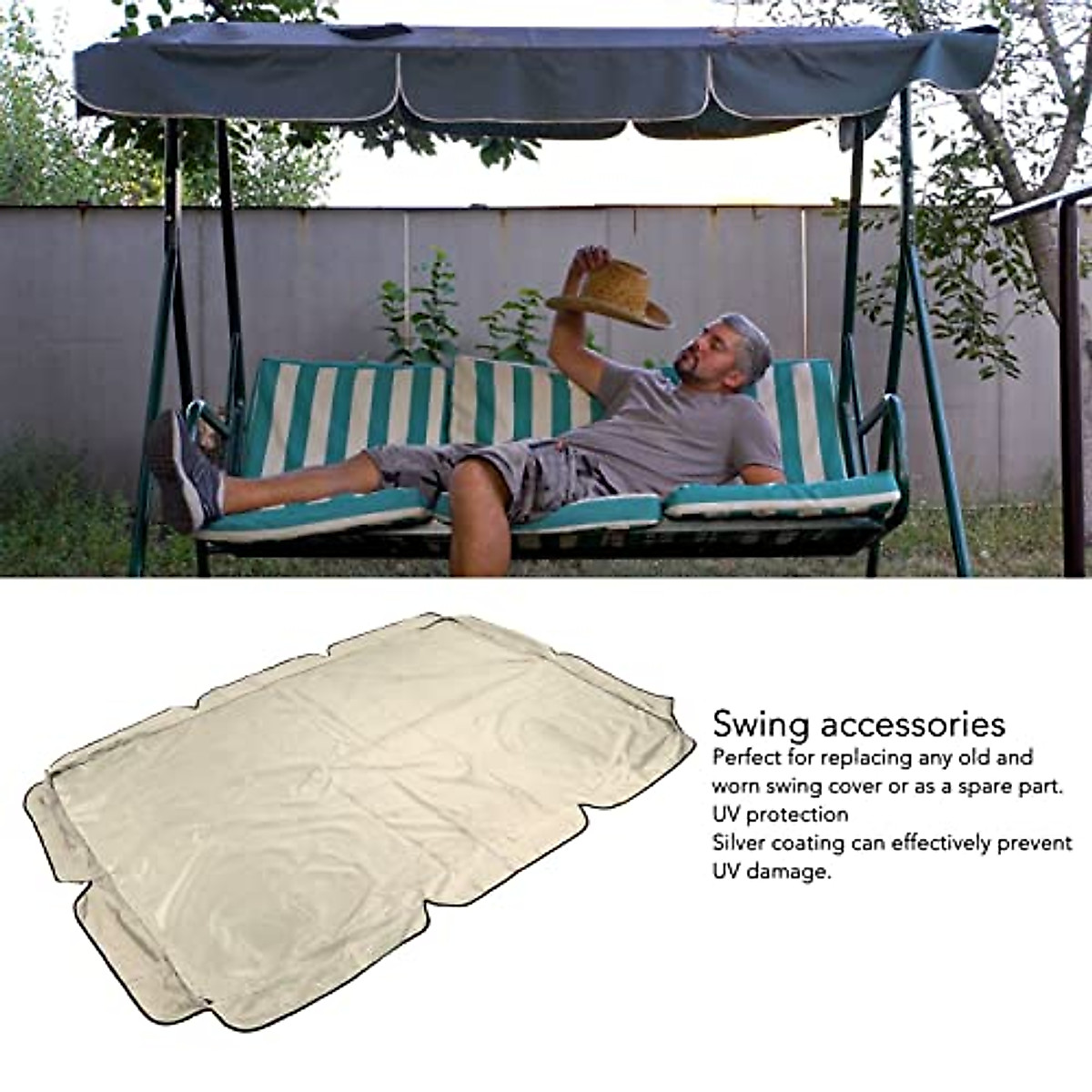 NOENNULL Outdoor Swing Canopy Waterproof Porch Top Cover Replacement Proof for Patio Yard Chair (Beige), NOENNULLprsh2zki4o-13