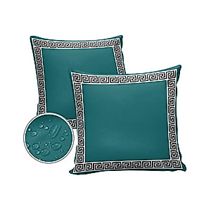 Turquoise Outdoor Pillow Covers 18 x 18 Inches, Black Modern Geometric Abstract Art Aesthetics Waterproof Throw Pillow Cover Set of 2, Home Decorative Square Cushion Covers for Patio/Tent/Couch/Garden