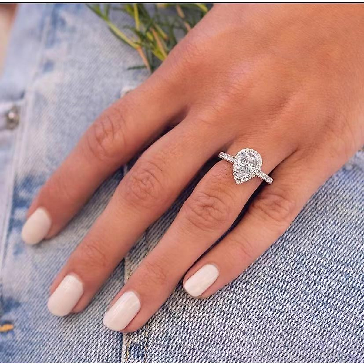 Aojun 14K Gold Vermeil S925 Sterling Silver Pear Shaped Cubic Zirconia Promise Halo Engagement Promise Eternity Ring for Women (Water Drop Gold, 5)