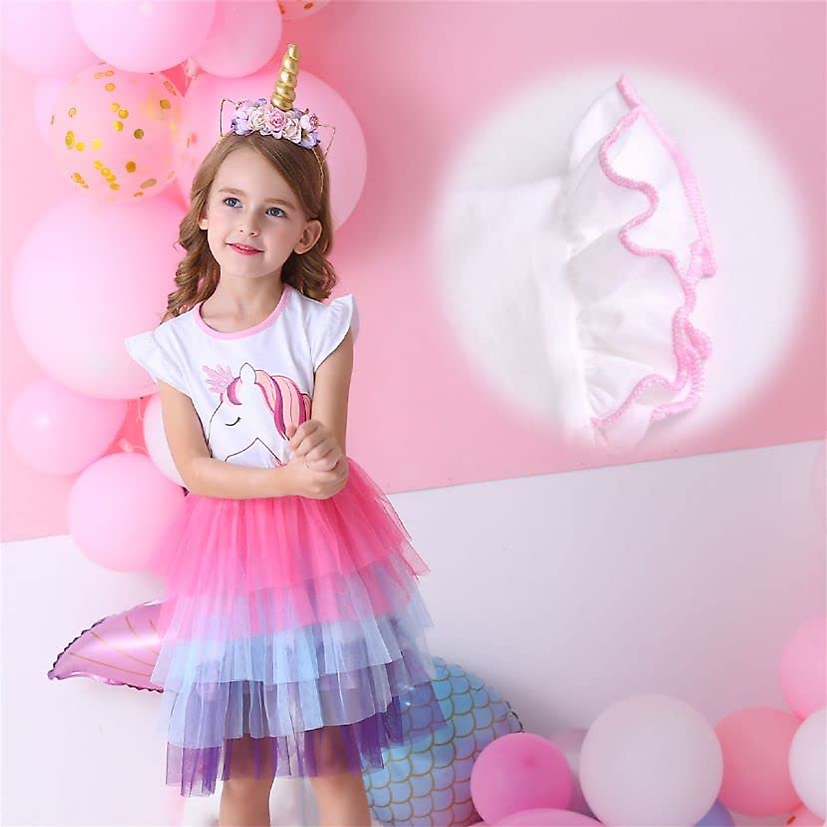 VIKITA Girls Summer Cute Princess Sundress Short Sleeve Casual Polyester Dress SH4590 5-6 Years