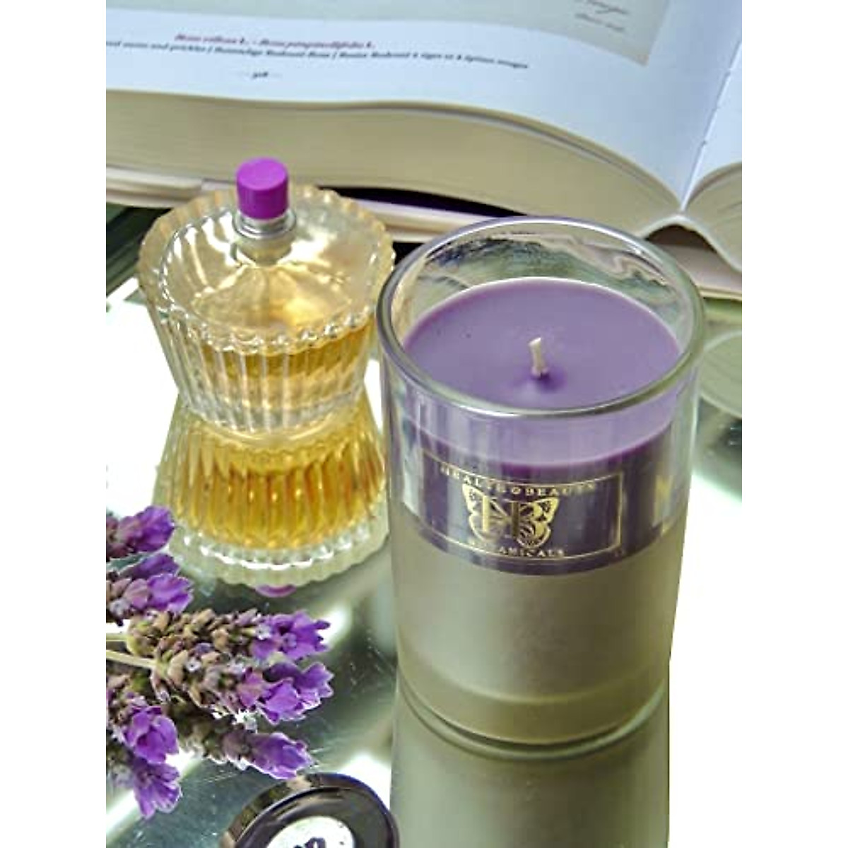 HB Botanicals Luxury Candle Lavande Provence Highly Scented Soy Candle Lavender Wax. Clean Burn in 7.5 Oz Frosted Gold Glass. Beautiful Gold Embossed Gift Box. Gift Wrapped! Safe Cotton Wick