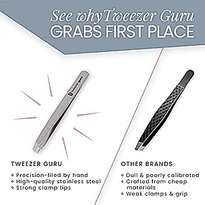 Tweezer Guru Eyebrow Tweezer Set for Women & Men - Professional Slant and Pointed Tweezers Set with Case - Precision Tweezers Kit for Facial Hair, Splinter and Ingrown Hair Removal (4 PC-W)