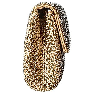 Whiting & Davis Crystal Chevron Flap Clutch,Gold,One Size
