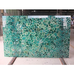 30 x 72 Inches Rectangle Shape Marble Dining Table for Home Decor Green Agate Stone Epoxy Art Restaurant Table from Indian Vintage Art and Crafts