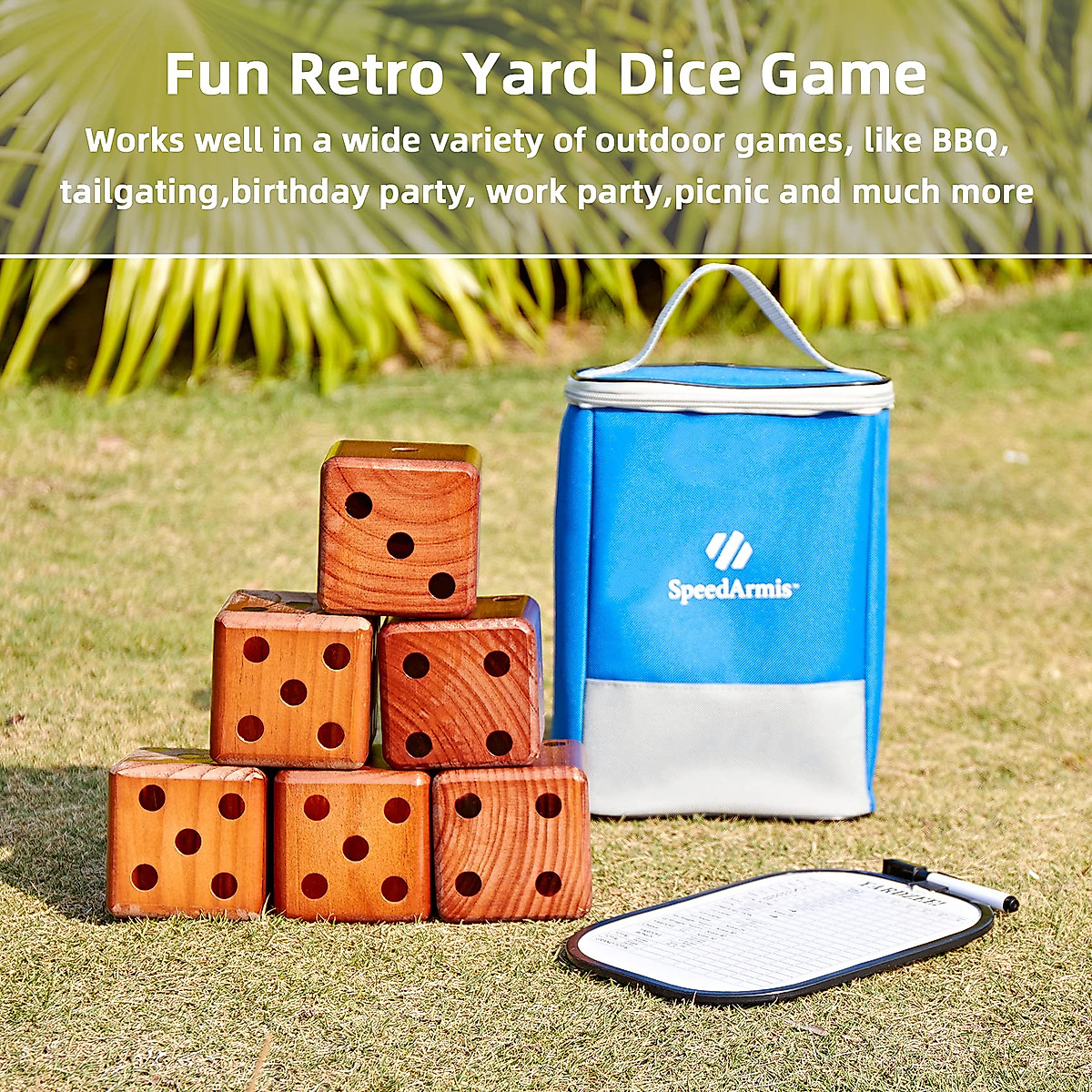 SpeedArmis Giant Wooden Yard Dice Set - Large Lawn yatzee Game with Scoreboard - Outdoor Beach Backyard Games for Teens Adults Family (Including Carry Bag)