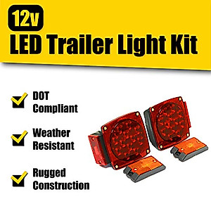 MAXXHAUL 70205 Trailer Light Kit - 12V All LED, Left and Right Waterproof Submersible for Trailers, Boat Trailer Truck Marine Camper RV Snowmobile, Red