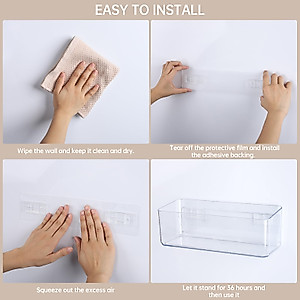 PAVSTINE 2 Pcs Clear Shower Shelf, Large Bathroom Shower Shelves, Adhesive Bathroom Shelf, Wall Mounted Caddy, No Drill Self Adhesive Shower Organizer, Clear Bathroom Shelves with Self Adhesive Tape