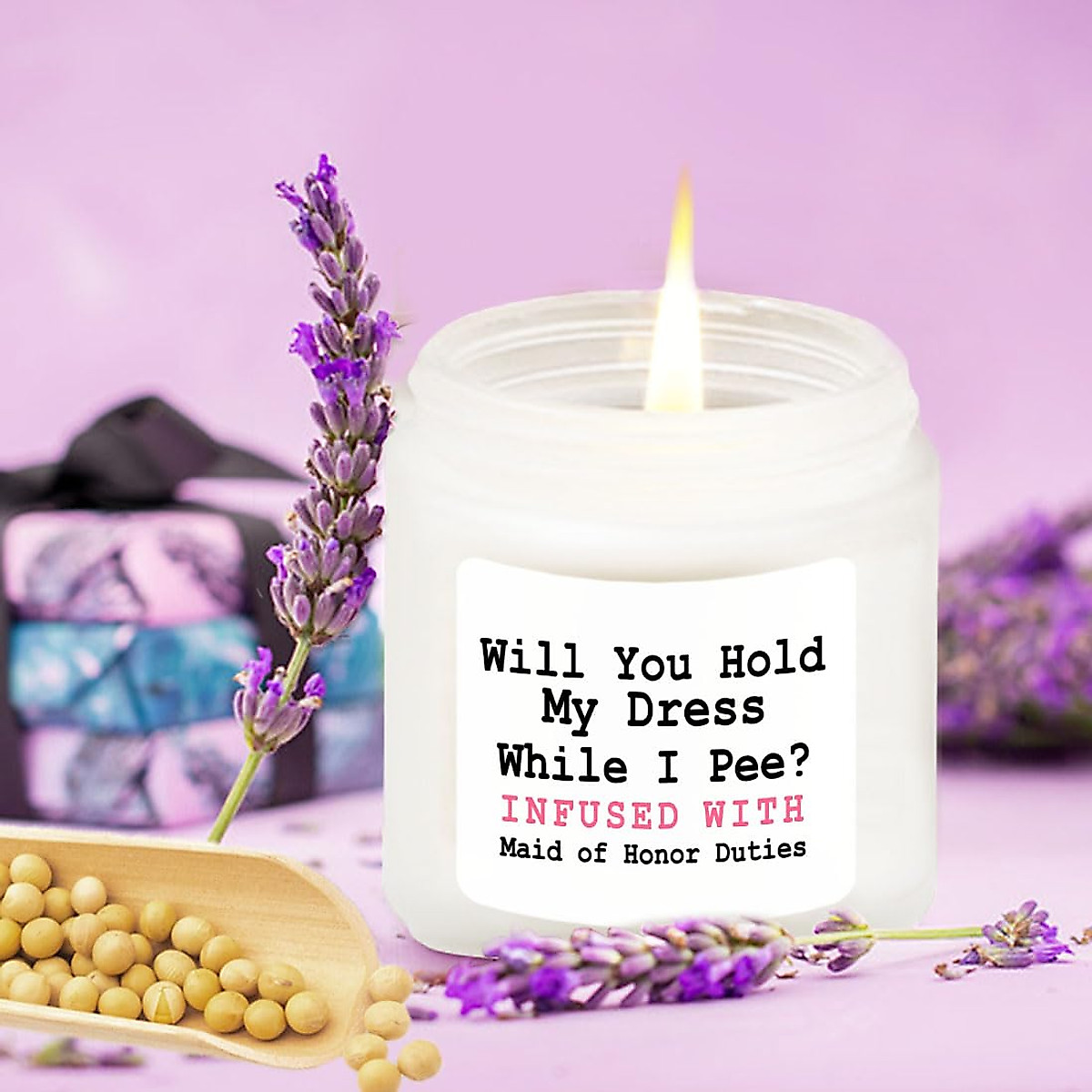 LAMIVEENLA Maid of Honor Gifts Scented Candle Lavender - Bridesmaid Proposal Gifts Matron of Honor Proposal Gifts Bridesmaid Gifts Soy Candle 4oz