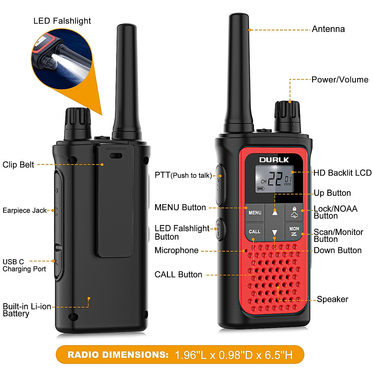 Walkie Talkies for Adults 3 Pack,Two Way Radios Long Range Rechargeable Walkie Talkies with Earpiece Jack Bulit-in 1800mAh Li-ion Battery,22 FRS Channels,LED Flashlight,USB Charger,NOAA Walky Talky