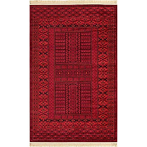 Unique Loom Tekke Collection Over-Dyed Saturated Traditional Torkaman Area Rug, 5 x 8 ft, Red/Black