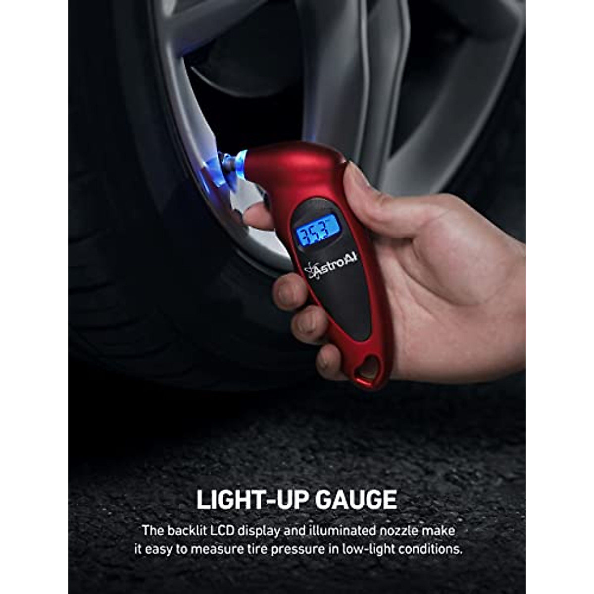 AstroAI Digital Tire Pressure Gauge 150 PSI 4 Settings for Car Truck Bicycle with Backlit LCD and Non-Slip Grip Car Accessories, Red (1 Pack)
