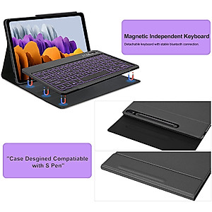 Samsung Galaxy Tab S8 Plus/S7 Plus /S7 FE Keyboard Case 12.4 inch, 7 Colors Backlit and Detachable Wireless Keyboard & Slim Stand with S Pen Holder for Tab S7 FE 2021/S7 Plus 2020/S8+ 2022, Gray