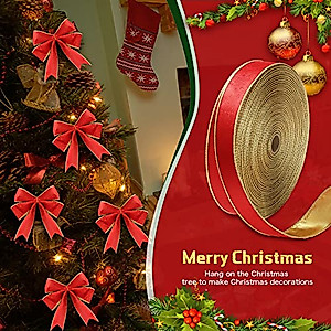 Syhood Christmas Wired Velvet Ribbon with Gold Edge Waterproof Wrapping Velvet Decoration Ribbon for Xmas Wreath Bows Floral Craft Ornaments(1.5 Inch x 60 Yard,Red/Gold)