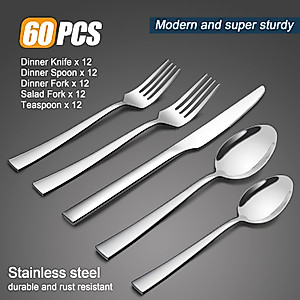HaWare 65 Pieces Silverware Flatware Set for 12, Durable Stainless Steel Eating Utensils with Knife Fork Spoon Hostess Tableware, Modern Elegant Ergonomic Design, Dishwasher Safe