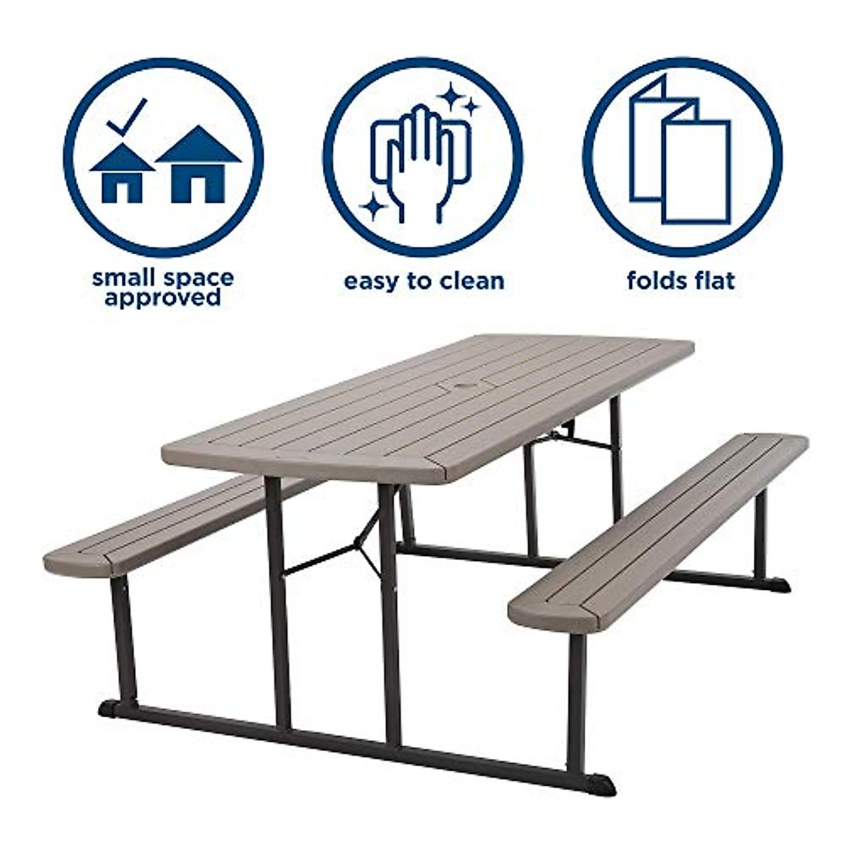 COSCO Outdoor Living 6 ft. Folding Picnic Table, Taupe Wood Grain with Brown Legs