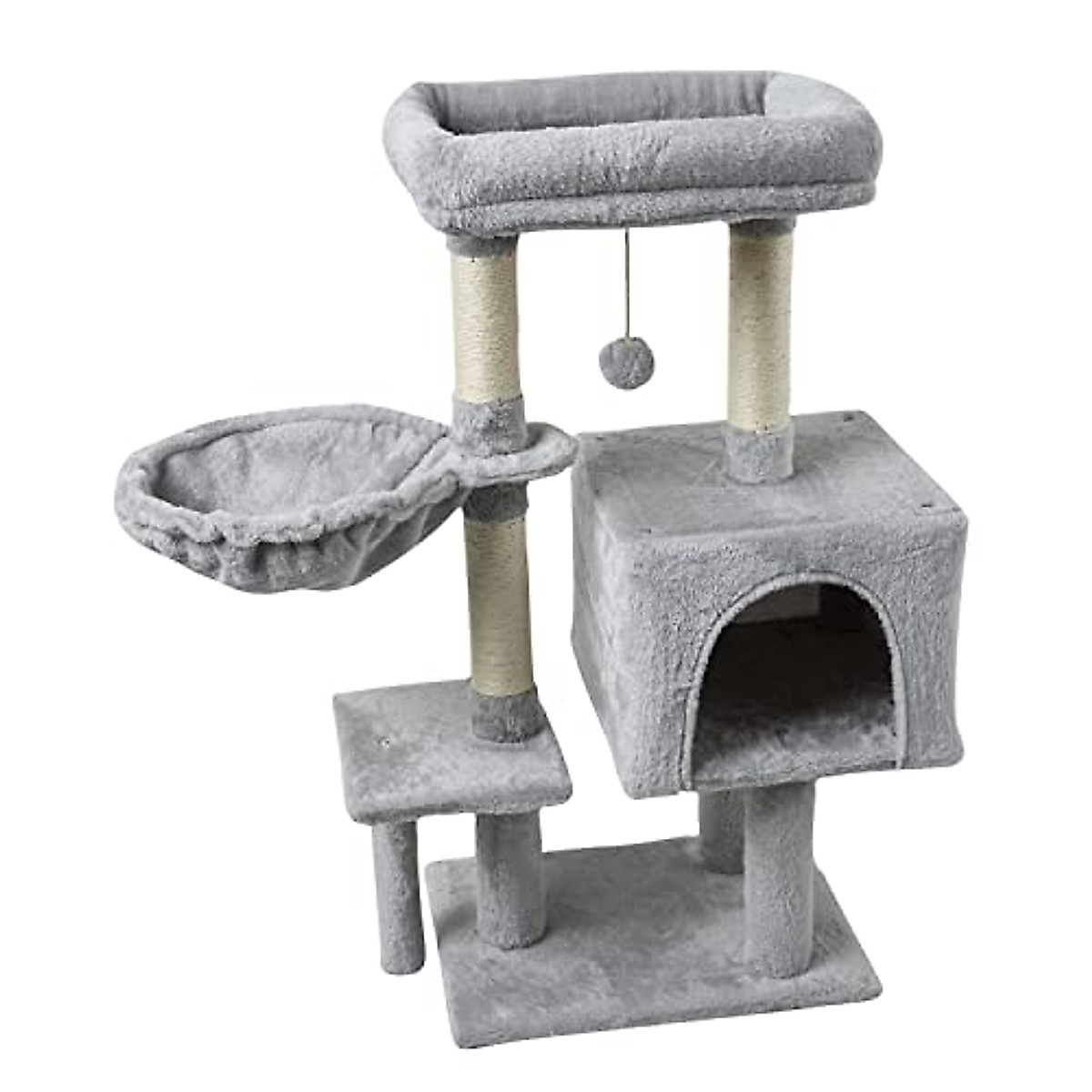 FISH&NAP US09H Cute Cat Tree Kitten Cat Tower for Indoor Cat Condo Sisal Scratching Posts with Jump Platform Cat Furniture Activity Center Play House Grey