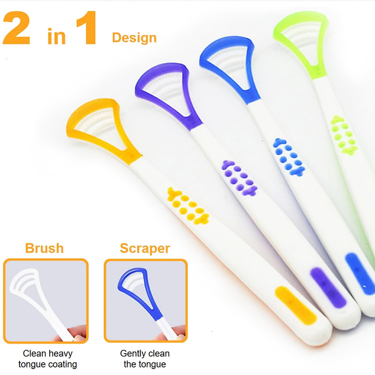 SenseYo Colorful 6 Pcs 100% BPA Free Tongue Scraper Cleaner Universal for Adults Kids for Reducing Bad Breath Keeping Oral Health