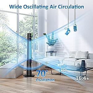 Tower Fan - 48" Oscillating Tower Fan, Bladeless Tower Fan w/ Remote & 12H Timer, Portable Standing Fan, 3 Modes, LED Display, Quiet Cooling, 70° oscillating Fan, Cooling Fans for Bedroom Home Office