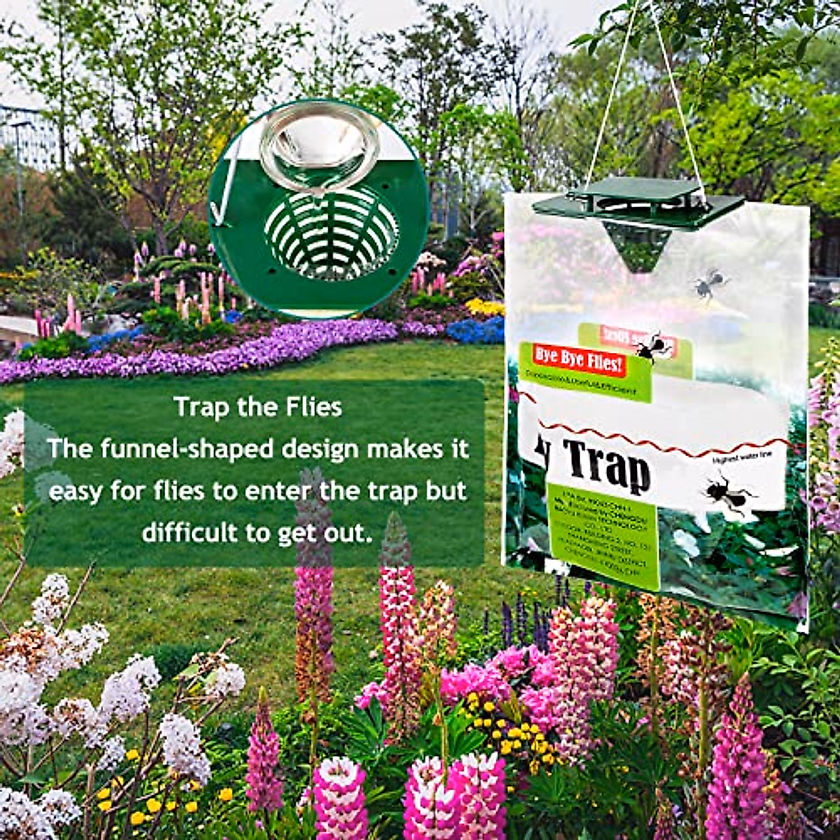 Dwcom 2 Pack Large Fly Traps Outdoor, Ranch Fly Trap Killer Bag, Fly Repellent for Outdoor Farm/Orchard