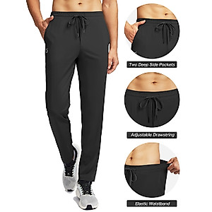 G Gradual Mens Sweatpants Zipper Pockets Tapered Track Athletic Pants for Running, Exercise, Workout (Black, X-Large)