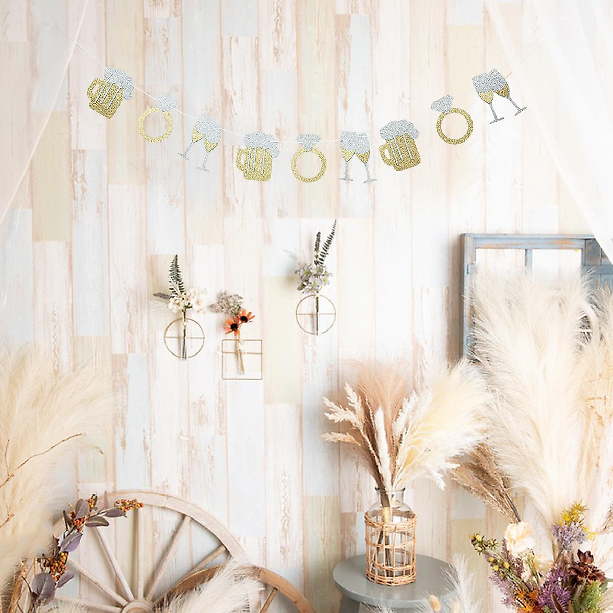 UOREND Glitter Gold And Silver Brewery Diamong Rings Banner,Engagement Party Decorations,Bride To Be Decorations,Bridal Shower Decor,Bubbles And Brews Before I Do'S Banner,Beer Engagement Sign