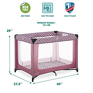 Dream On Me Zoom Portable Playard in Pink, Lightweight, Packable and Easy Setup Baby Playard, Breathable Mesh Sides and Soft Fabric - Comes with a Removable Padded Mat