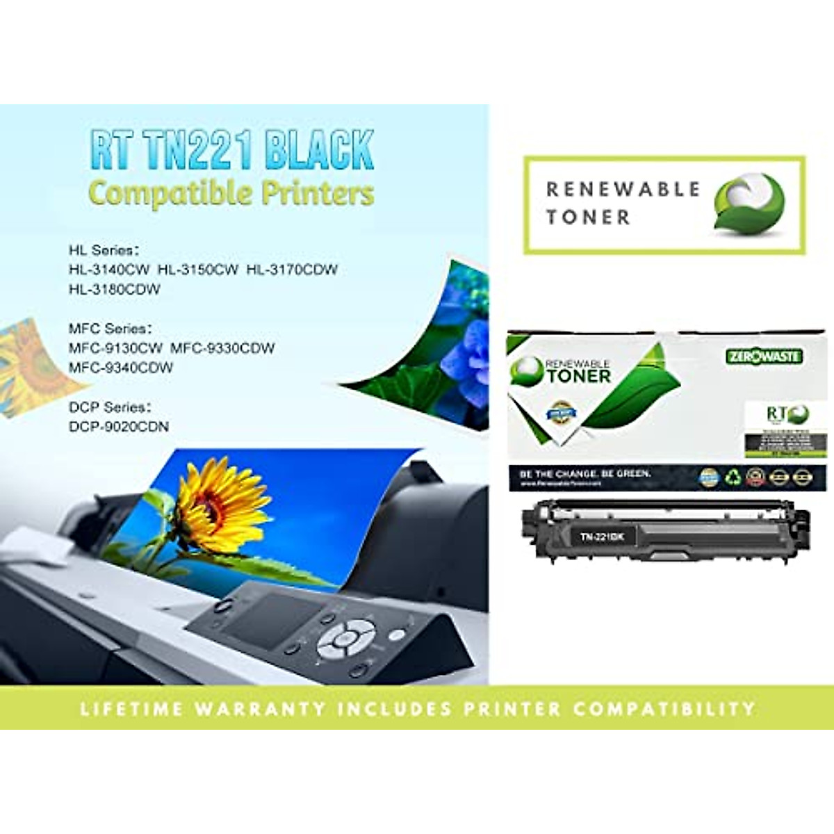 RT TN221BK Toner Compatible Replacement for Brother TN221 TN-221 TN225 | Works with MFC-9130CW 9330CDW HL-3140CW 3170CDW 3180CDW | Black Printer Ink Cartridge