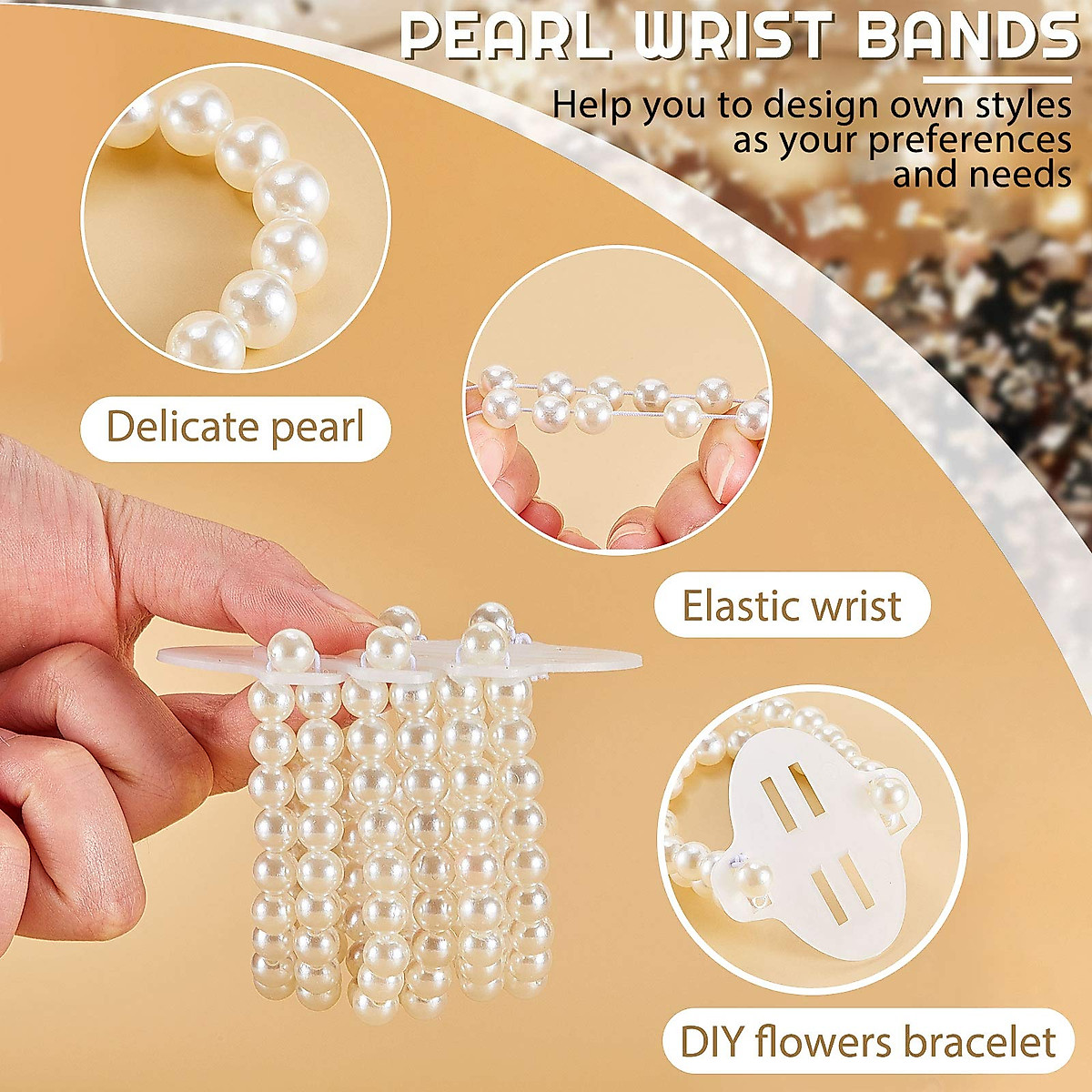 Hicarer 32 Pieces Corsage Wristlet Bracelet Wrist Corsage Prom Elastic Pearl Bands Wedding Corsages Pearl Bracelet Wedding Wristlets DIY Wrist Corsages Accessories for Bridesmaid Bridal Shower Party