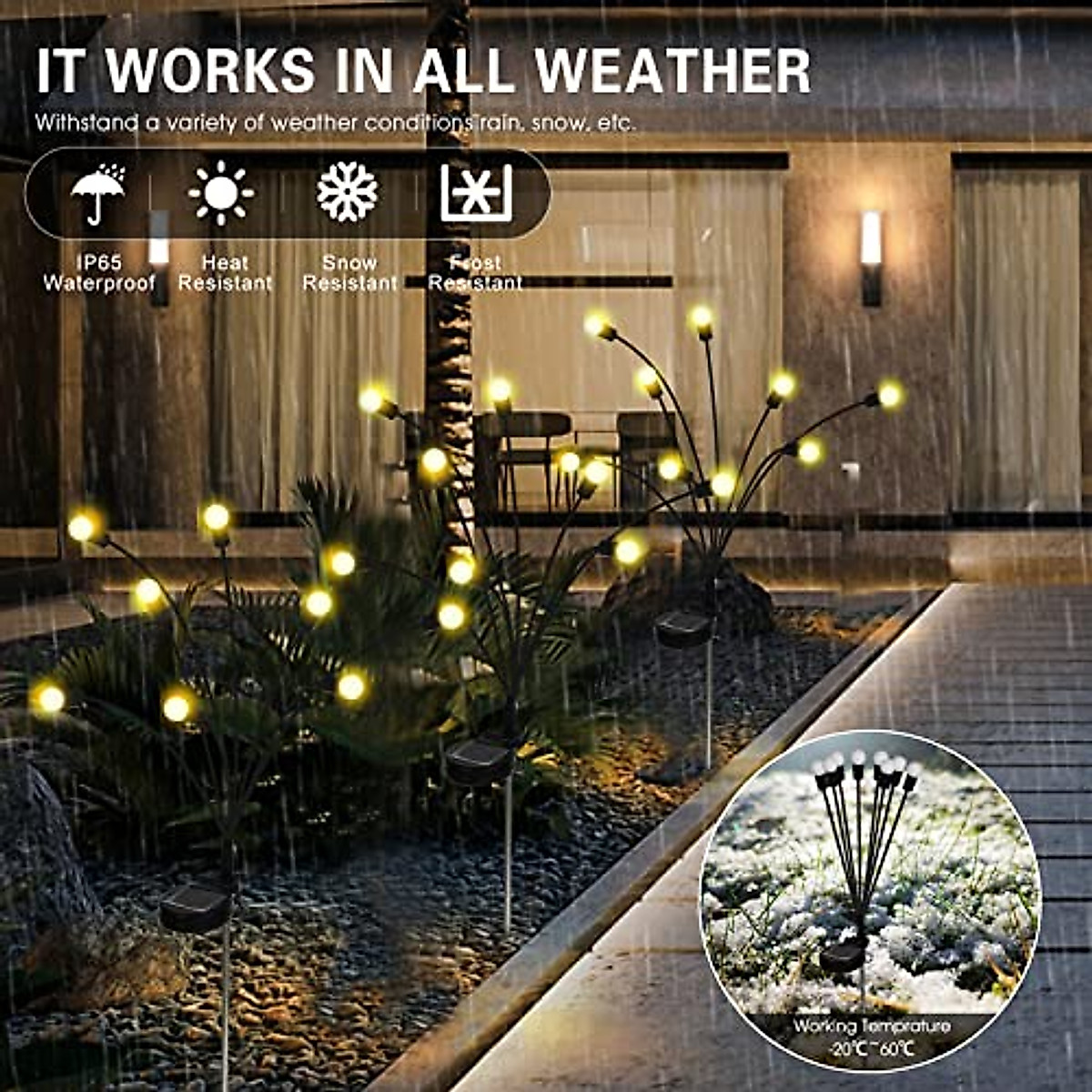 ARGANOL Solar Powered Firefly Lights Outdoor Waterproof 4-Pack, Swaying as Wind Blows, 8 LED Bulbs, Solar Garden Lights, Warm White, Outdoor Decorative Lights for Pathway Yard Patio Decorations