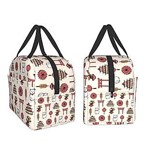 Insulated Lunch Bag Reusable Lunch Box, Cooler Lunch Tote Bag With Front Pocket for Girls Boys Women Men Picnic Office Work, Asian Cats Print