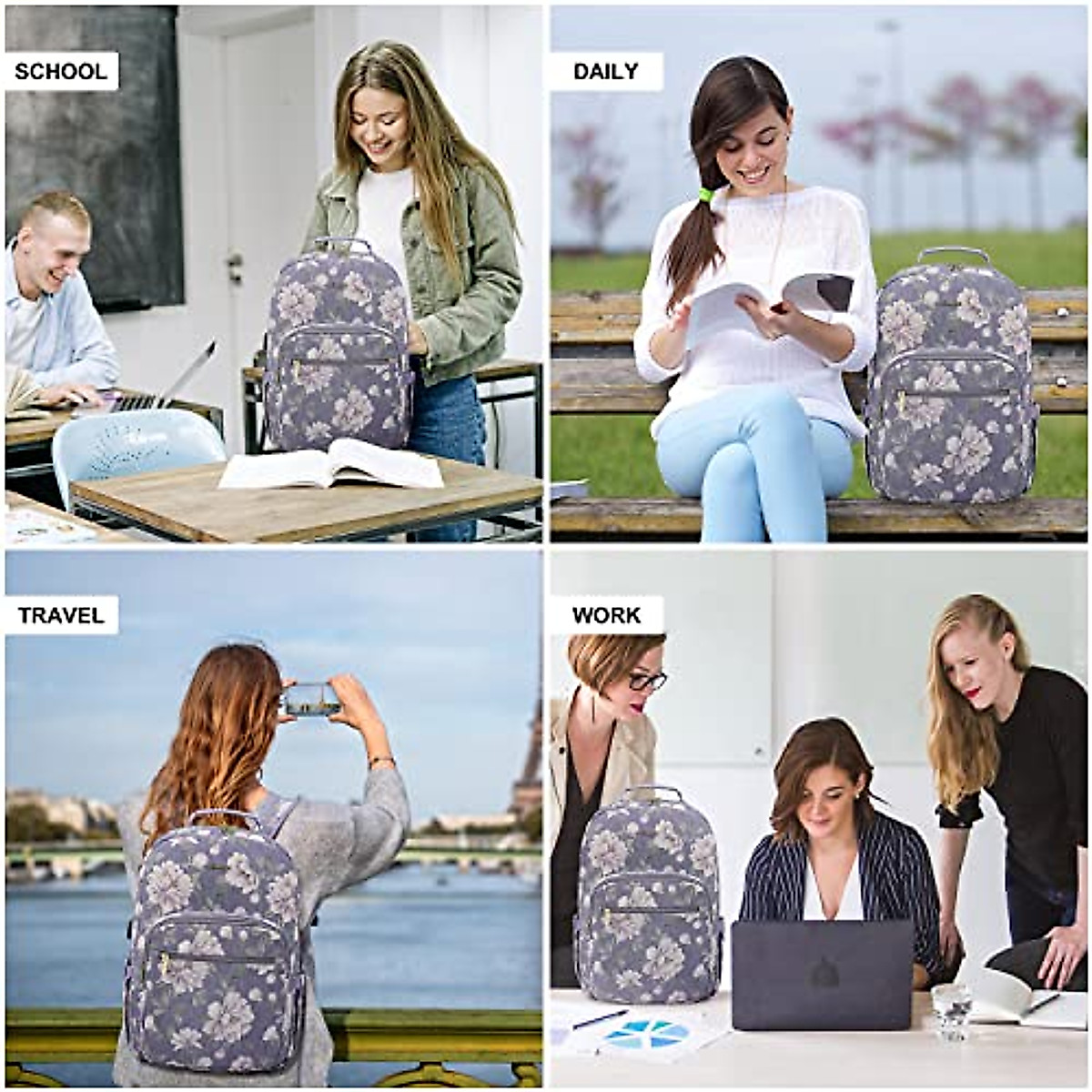 LOVEVOOK Laptop Backpack Purse for Women, Fashion Work Business Travel Computer Bags, College Nurse Backpack for Womens, Casual Daypack, Fit 15.6 Inch Laptop, Flower-Pink Purple