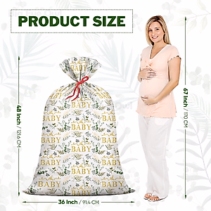 Extra Large Baby Gift Bag Baby Shower 48"x 36" Jumbo Plastic Present Bag Eucalyptus Leaves Birthday Large Gift Wrapping Bags Oversized Oh Baby Sage Green Gender Reveal Birthday Party Favors
