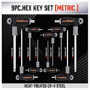HORUSDY 18-Piece T-Handle allen wrench set, Inch/Metric Long Arm Ball End Hex Key Wrench Set, MM(1.5mm-10mm) SAE(1/16"-3/8")