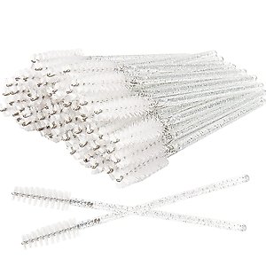300 PCS Crystal Eyelash Mascara Wands Disposable Lash Brushes for Extensions Spoolie Brush Applicators Makeup Tool Kits (White)