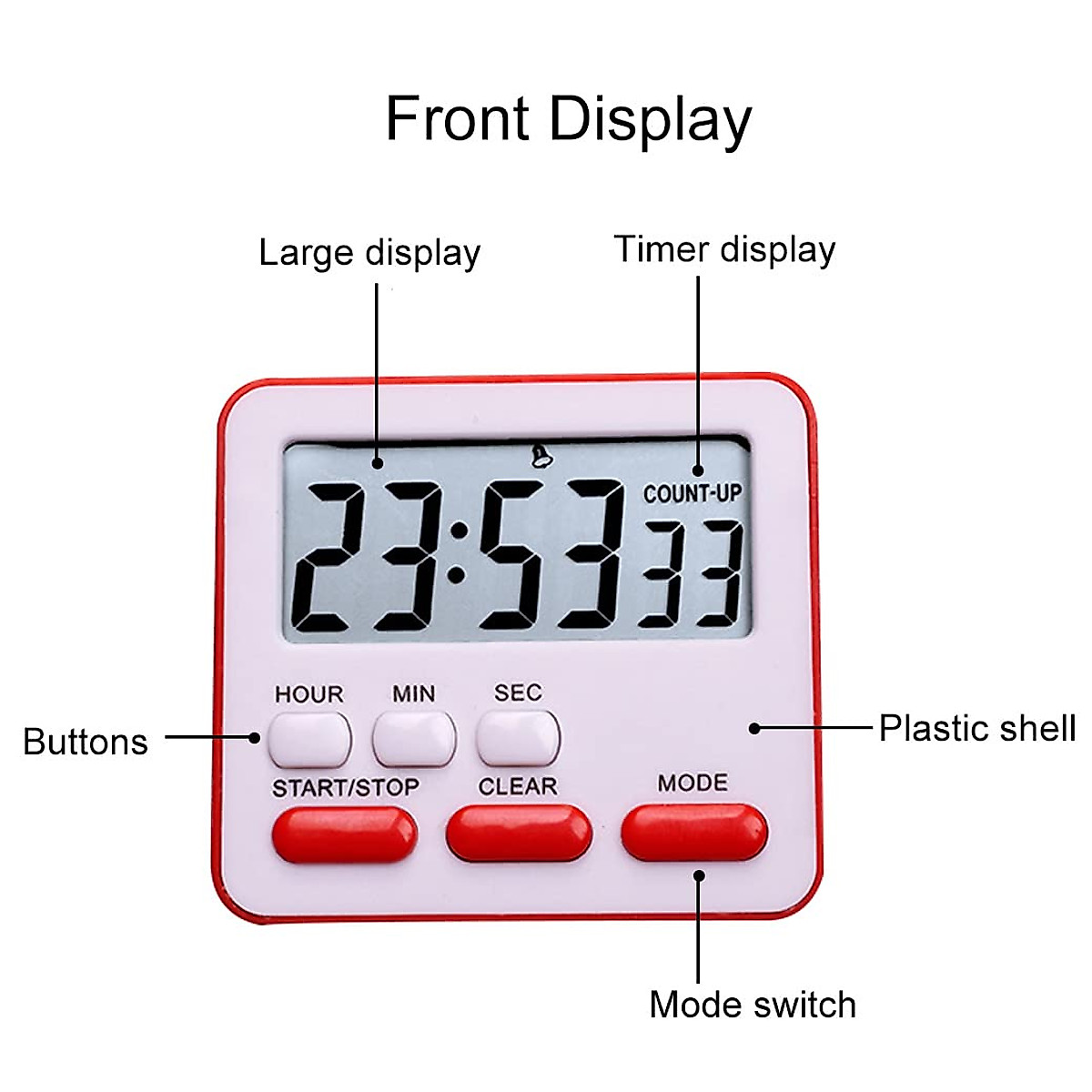 Jeeje Electronic Kitchen Timer, Large Screen with Multifunctional Count up Countdown Alarm Clock Silence Memory Magnetic Suction Snooze Battery Powered for Students Baking