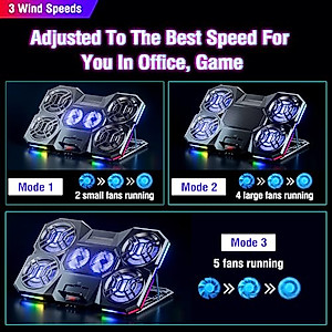 Gaming Laptop Cooling Pad,Large Size Laptop Cooler for 15"-21" Gaming Laptop with Silent Cooling Fans, RGB Lights, Laptop Cooling Stand with 5 Adjustable Heights, (Black with 18W Charger)