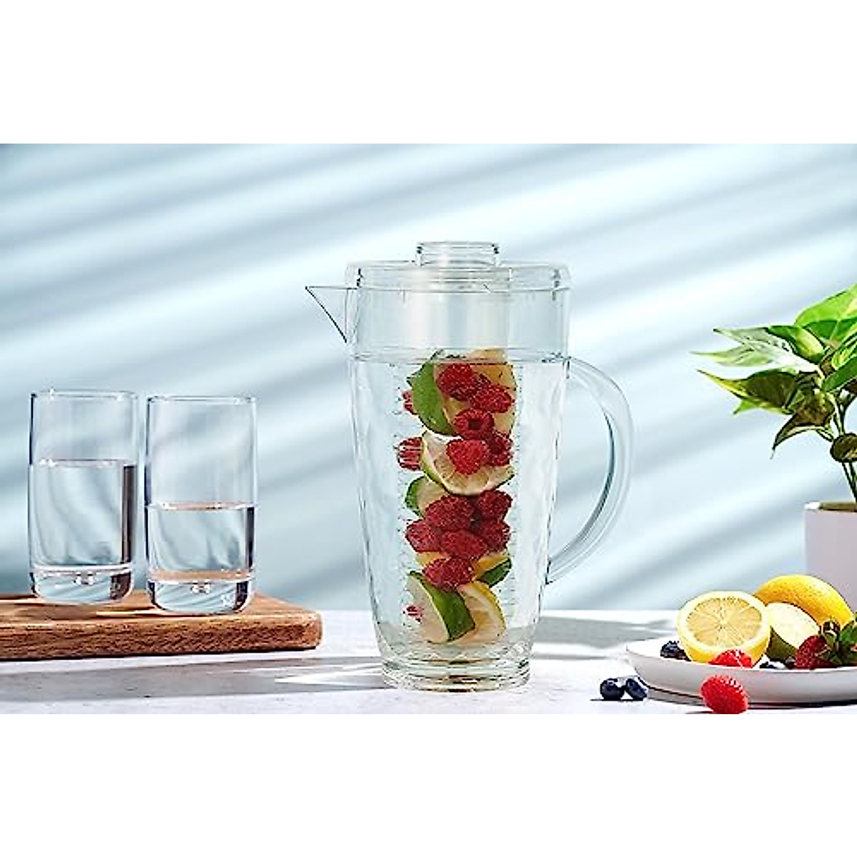 Water Infuser Pitcher – Fruit Infuser Water Pitcher By Home Essentials & Beyond – Shatterproof Acrylic Pitcher – Elegant Durable Design – Ideal for Iced Tea, Fruit Infused Water and Juice (67.7 oz.)