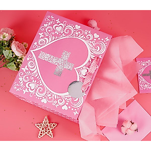 JWSCYSY 12.6" Large Pink Gift Bag with Metallic Silver Floral Cross Design, Card and Tissue Paper for Baby Girl Baptisms, Christenings, First Communions Religious