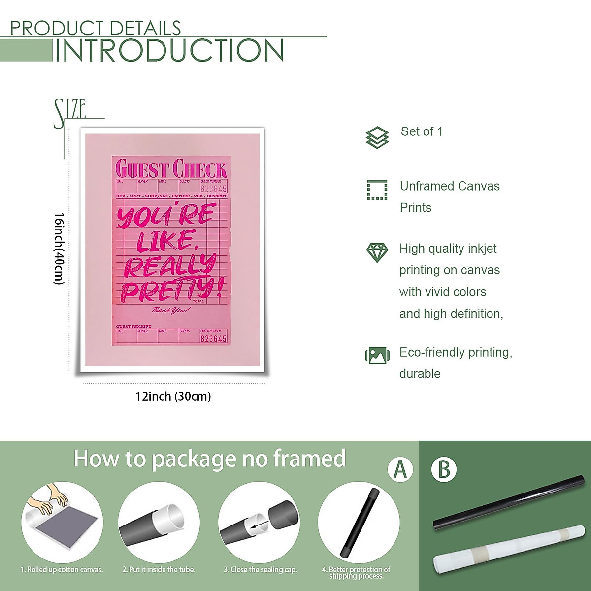 Miontszia Preppy Pink Funky Canvas Wall Art, Trendy Inspirational Quotes Aesthetic Decor Poster,you're Like Really Pretty Picture Decor,for Girls Bedroom Dorm bathroom Picture 12x16in Unframed