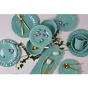 Euro Ceramica Chloe Collection Elegant 15.8" Ruffled Ceramic Oval Serving Platter, White