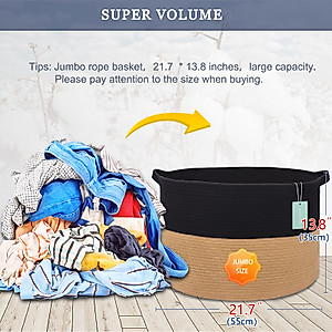 BOSROTY Extra Large Cotton Rope Basket For Girls Kids 87L, Nursery Hamper, Large Laundry Basket , Nursery Bin, Woven Basket Organizer For Storage Toys Blankets Clothes, 22”x 14”, Blend White & Pink