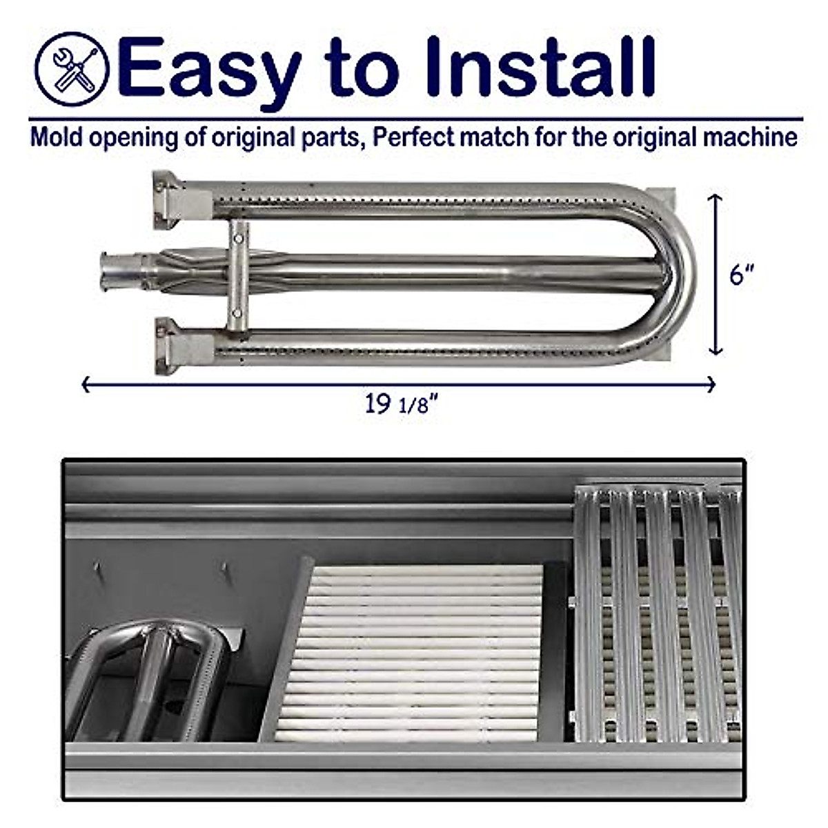 YOUFIRE Gas Grill Burner 19 1/8" x 6" Stainless Steel BBQ Replacement Parts for Brinkmann/Charmglow 810-8905-S and DCS Gas Grills, 3 Pack Burner Tube Grill Pipe Accessories