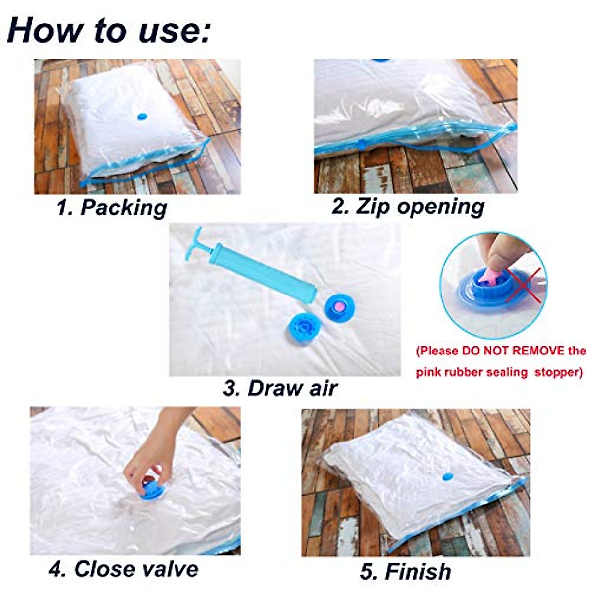 Vacuum Storage Bags Space Saving Bags for Comforters Clothes Pillow Bedding Blanket Storage, Double Zip Lock Seal & Leak Valve, Free Travel Hand Pump Included (4 Pack Medium - 28 * 20 inches)