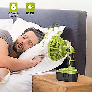 DTEZTECH 7 Inch Camping Fan Powered by Ryobi ONE+ 18V Li-ion Ni-CD Ni-MH Battery, 3 Speed Handheld Fan with Remote, 9W LED Work Light, Small Personal Portable Fan for Home Travel Outdoor Garage Office