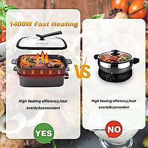 AEWHALE Electric Skillet,Indoor Non-Stick Electric Grill with Removable Plate,1400W Adjustable Temperature Party Griddle