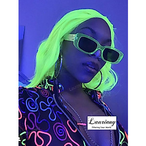 Laurinny Green Sunglasses for Women Retro 90s Vintage Fashion Narrow Rectangle Frame Lime Green Glasses