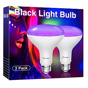 Onforu 2 Pack 120W Equiv LED Black Light Bulb, BR30 E26 Blacklight Bulbs for Glow in The Dark, 385-400nm, 15W Black Light Flood Light for Halloween Christmas Party, Body Paint, Fluorescent Poster