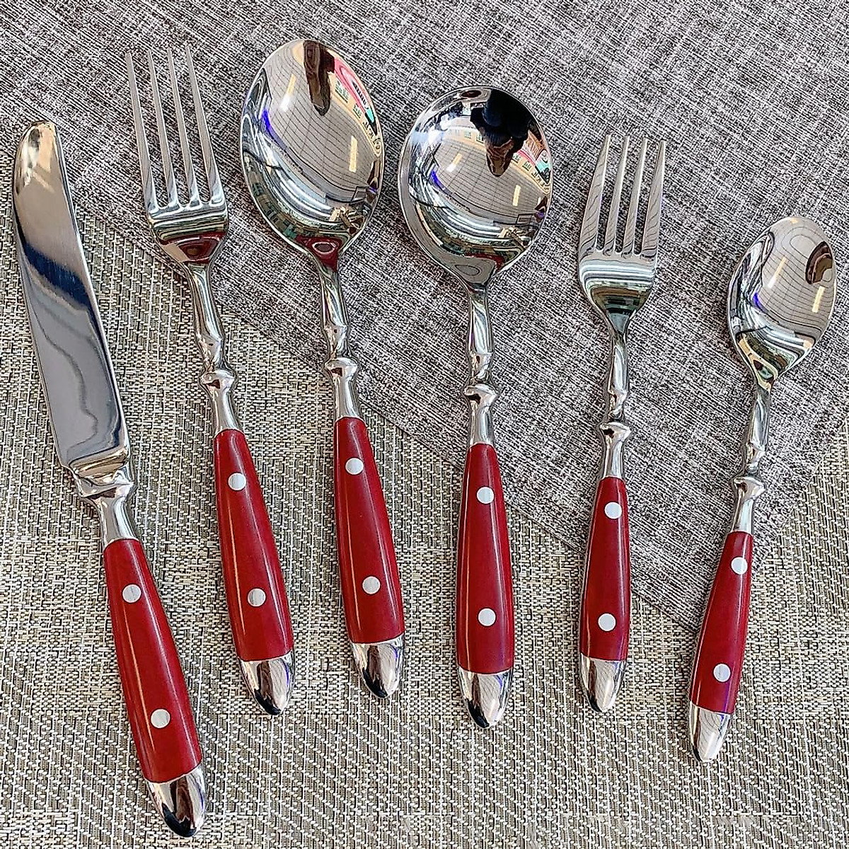 Aimilan 36 Piece Modern Flatware Set for 6, 18/10 Stainless Steel Red Silverware Set, Cutlery Set Include Fork Knife Spoon, Mirror Polished, Dishwasher Safe (36 Pcs Service for 6)