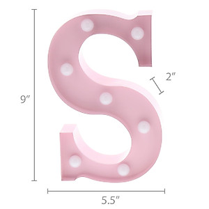 Barnyard Designs Metal Marquee Letter S Light Up Wall Initial Nursery Letter, Home and Event Decoration 9 Inch (Baby Pink)